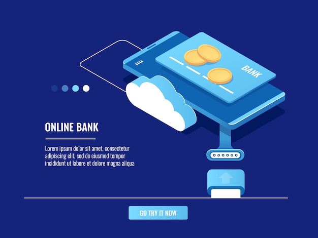 Isometric Online Banking Illustration with Credit Card and Smartphone ...