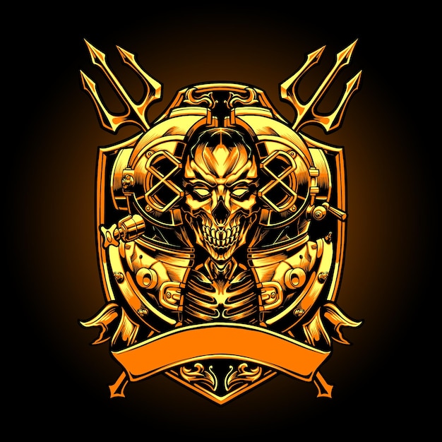 Fierce Demonic Skull Emblem with Trident Weapons | Jiffy Designs