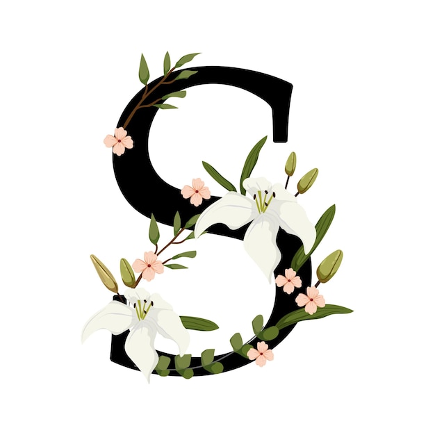 Elegant Floral Monogram Letter S with Blooming Lilies | Jiffy Designs