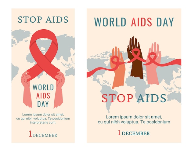 Commemorative World AIDS Day Posters with Symbolic Ribbon and Hands ...