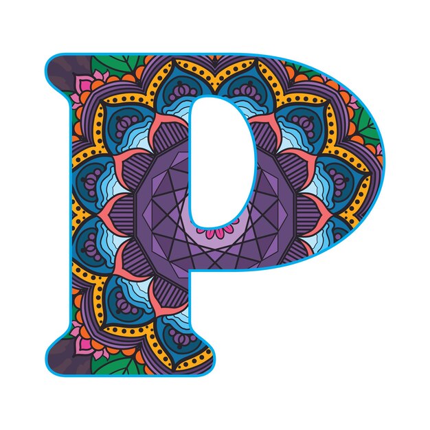 Vibrant Mandala-Inspired Letter 'P' with Intricate Patterns | Jiffy Designs