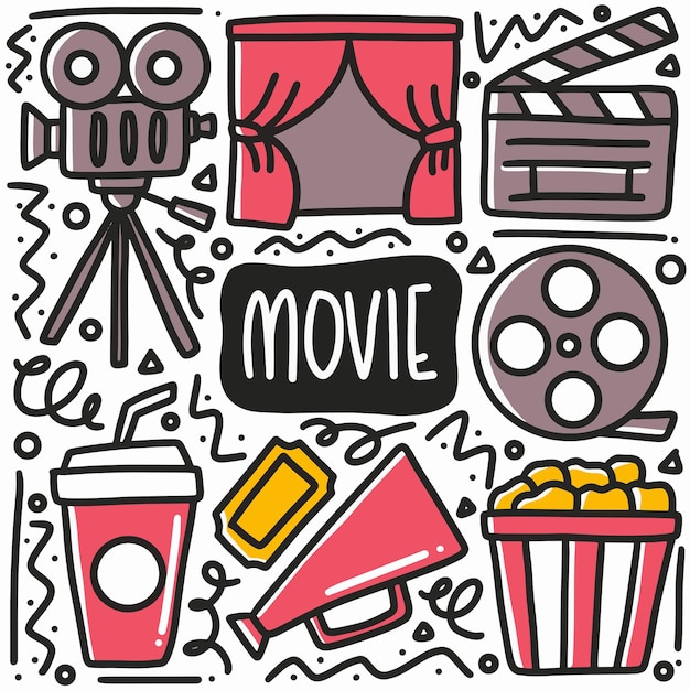 Whimsical Movie Night Icons with Retro Flair | Jiffy Designs