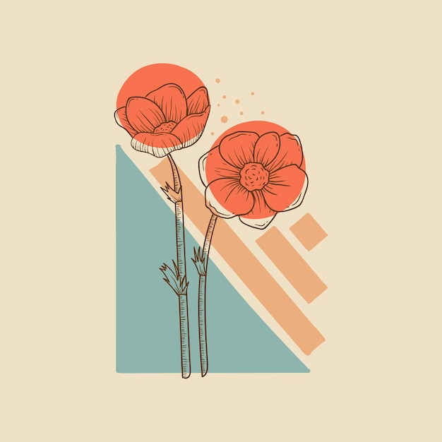 Stylized Poppy Flowers with Geometric Shapes Illustration | Jiffy Designs