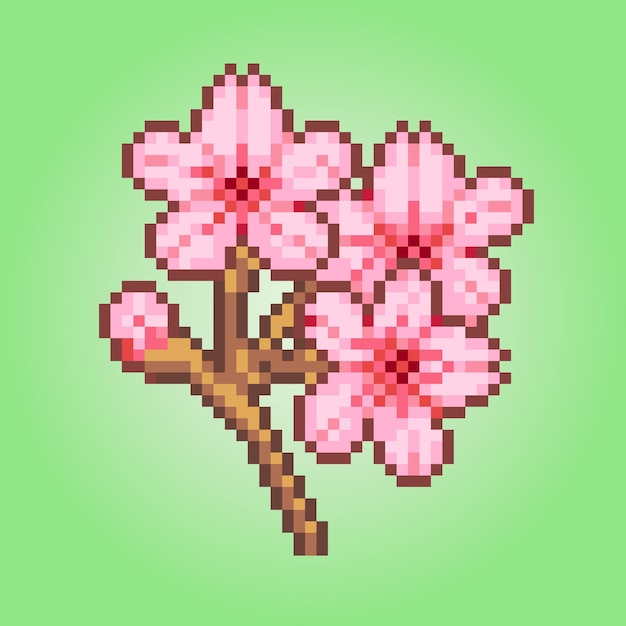 Pixel Art Cherry Blossom Flowers on Green Background | Jiffy Designs