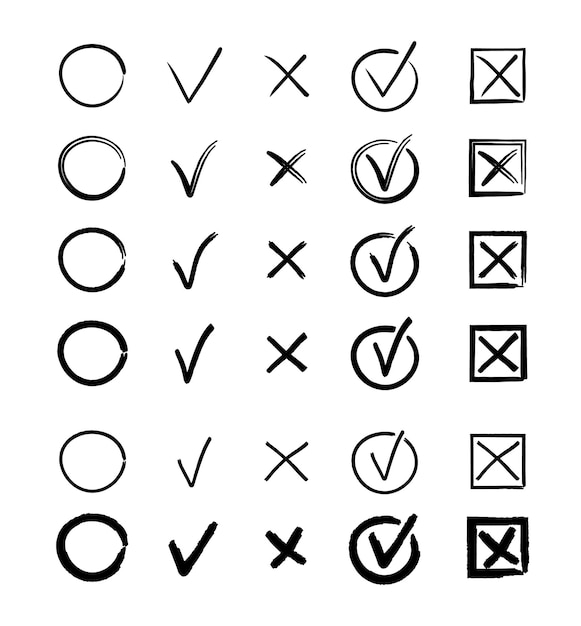 Diverse Checkmark and X Symbols in Minimalist Monochrome Style | Jiffy ...