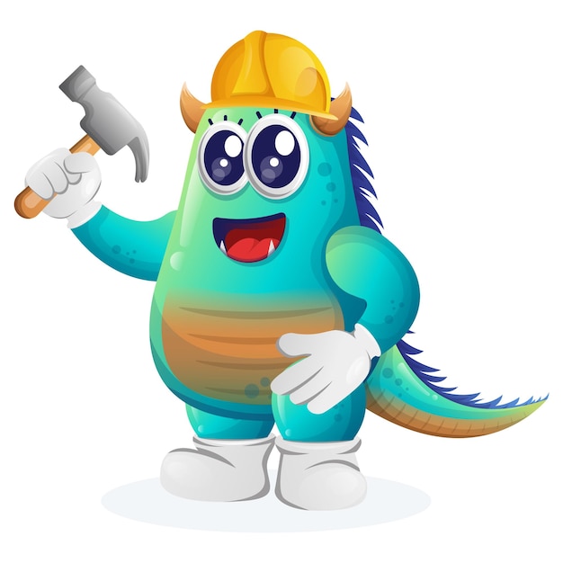 Cheerful Construction Worker Monster with Hammer and Helmet | Jiffy Designs