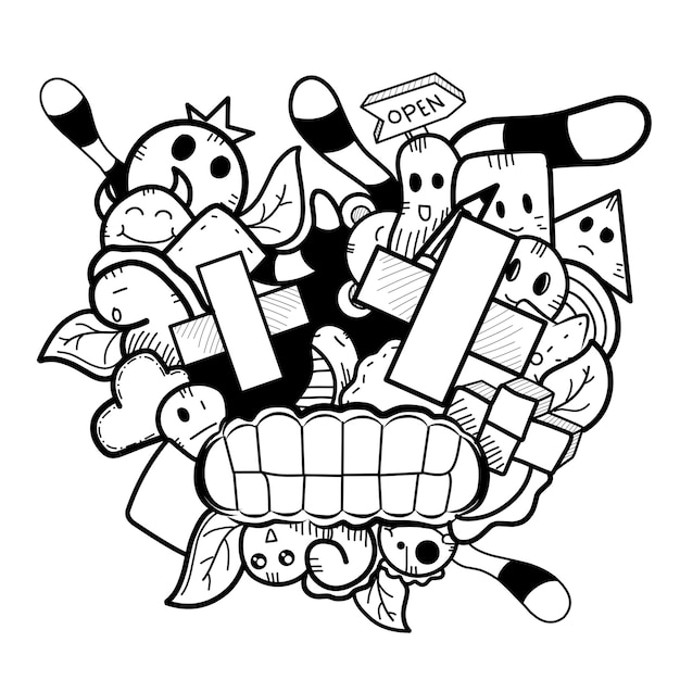 Vibrant Monochrome Doodle Assortment with Open Sign | Jiffy Designs