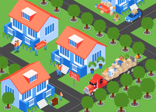 Vibrant Isometric Neighborhood with Diverse Residential and Commercial ...