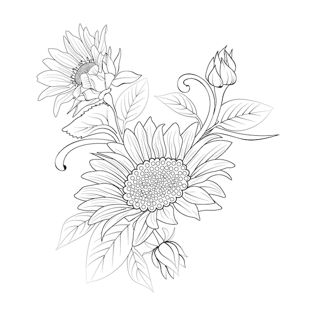 Detailed Sunflower Sketch with Delicate Linework | Jiffy Designs