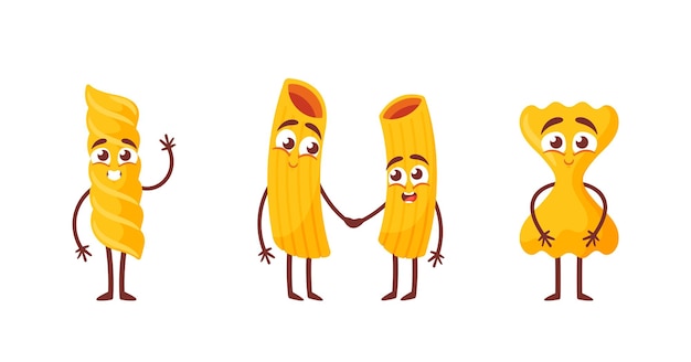 Cheerful Cartoon Pasta Characters Waving and Smiling | Jiffy Designs