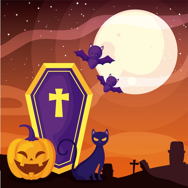 Spooky Nightfall: Bats, Pumpkins, and a Haunting Moon | Jiffy Designs