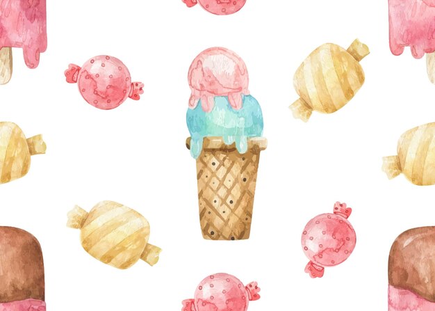 Watercolor Ice Cream Cones and Scoops Pattern Collection | Jiffy Designs