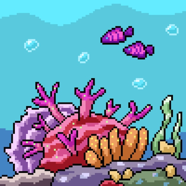 Vibrant Underwater Pixel Art Scene with Marine Life | Jiffy Designs