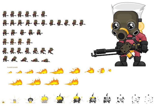 Adorable Animated Soldier Sprite Sheet with Weapons and Explosions ...