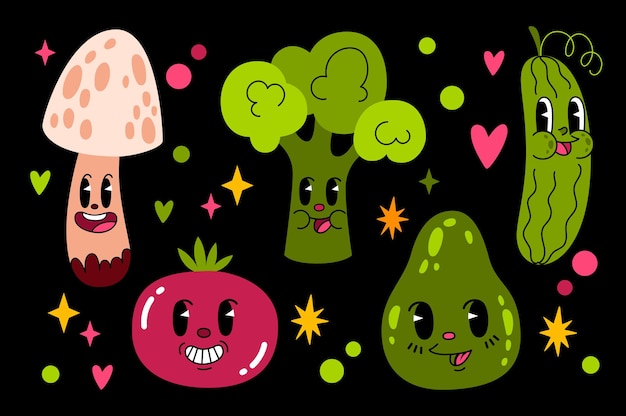 Whimsical Collection of Cheerful Cartoon Produce and Fungi | Jiffy Designs