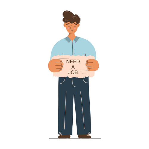 Sad Jobless Man Standing And Holding A Sign Need A Job. Vector Flat ...