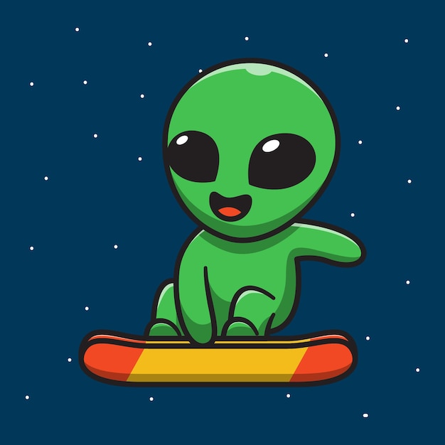 Cheerful Alien Riding Levitating Hoverboard in Starry Night Sky | Jiffy ...