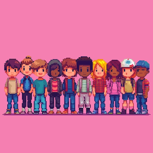 Vibrant Pixel Art Depiction of a Diverse Group of Children | Jiffy Designs