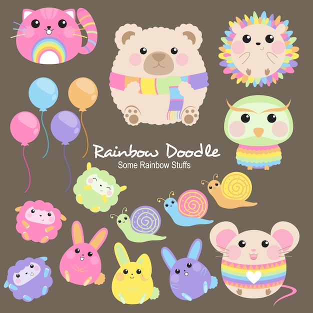 Whimsical Pastel Creatures and Balloons Doodle Collection | Jiffy Designs