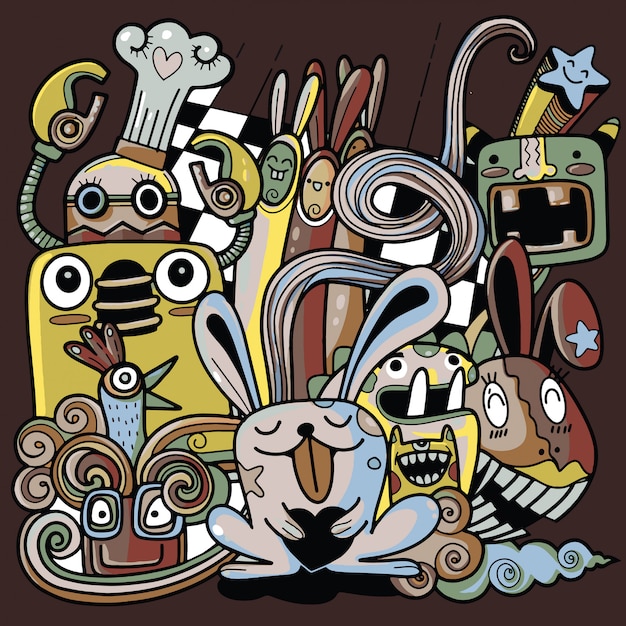 Vibrant Doodle Characters in Playful Composition | Jiffy Designs