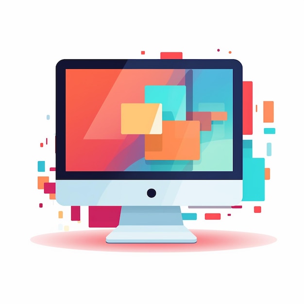 Vibrant Geometric Shapes Adorning a Modern Computer Screen | Jiffy Designs