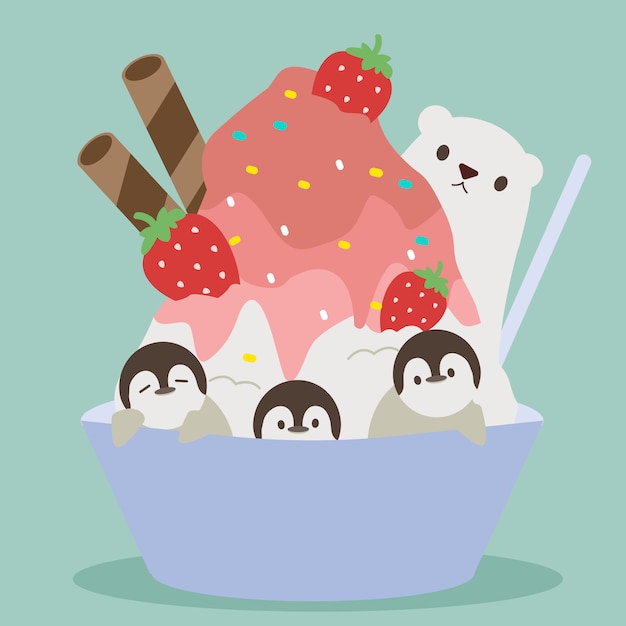 Adorable Penguin Ice Cream Sundae with Strawberries | Jiffy Designs