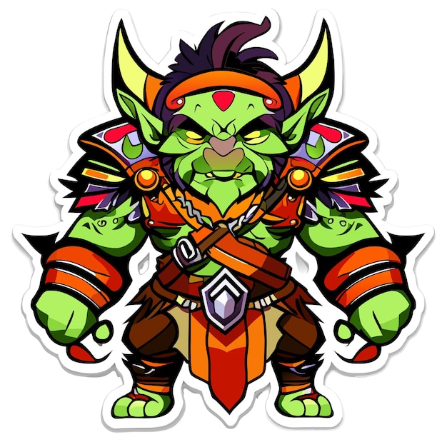 Fierce Goblin Warrior with Vibrant Armor and Weaponry | Jiffy Designs