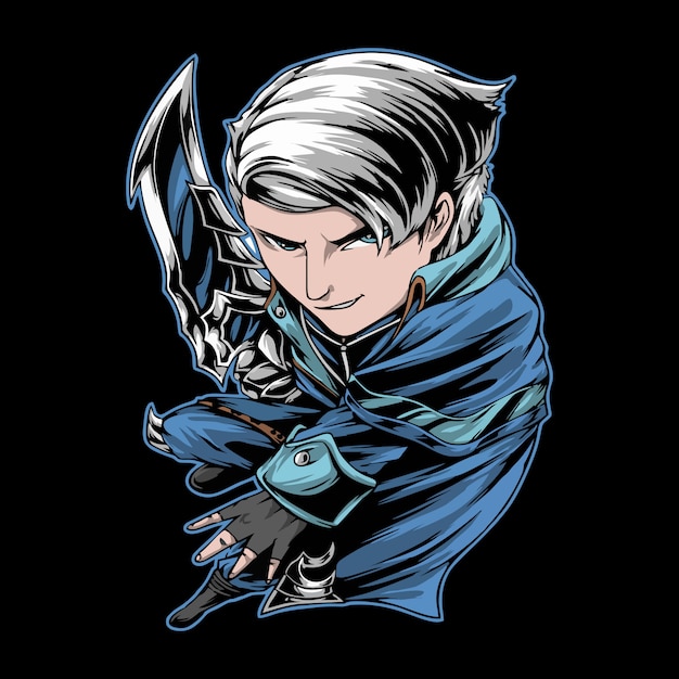 Dynamic Anime Character with Silver Hair and Armored Gauntlet | Jiffy ...