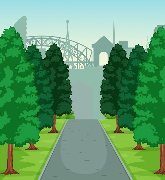 Scenic Bridge Path in Lush Green Park Illustration | Jiffy Designs