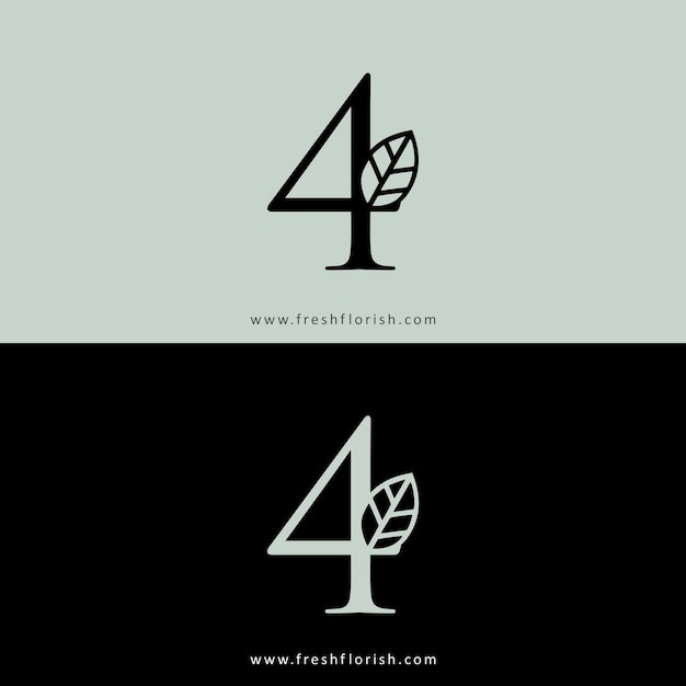 Minimalist Number Four with Leaf Emblem on Light and Dark Backgrounds ...