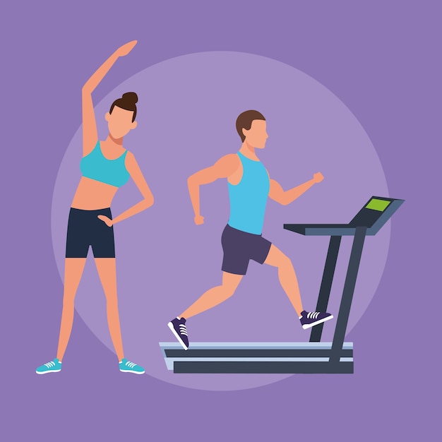 Fitness Duo: Treadmill Runner and Stretching Athlete | Jiffy Designs