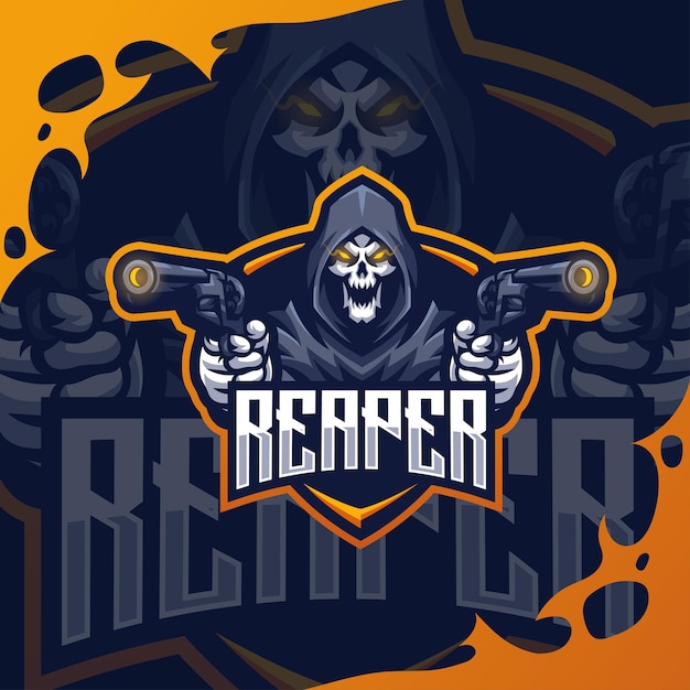 Menacing Reaper Mascot with Dual Pistols | Jiffy Designs