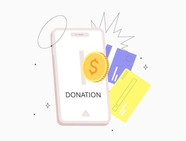Digital Donation: Smartphone and Coin Icons on White | Jiffy Designs