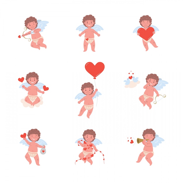 Charming Cupid Illustrations with Hearts and Whimsical Poses | Jiffy ...