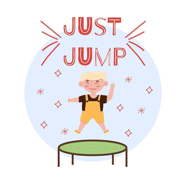 Cheerful Child Jumping on Trampoline with 'Just Jump' Text | Jiffy Designs