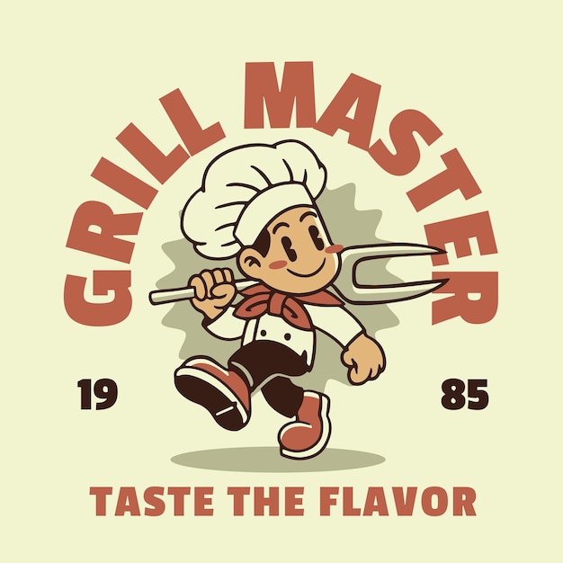 Vintage Grill Master Chef Holds Spatula Illustration | Jiffy Designs