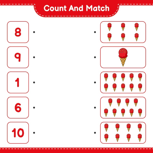 Vibrant Red Ice Cream Cones: A Delightful Counting Exercise | Jiffy Designs