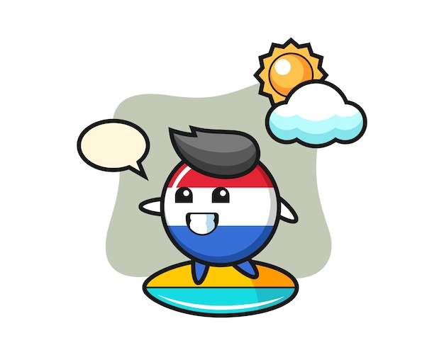 Cheerful Netherlands Flag Cartoon Character Surfing | Jiffy Designs