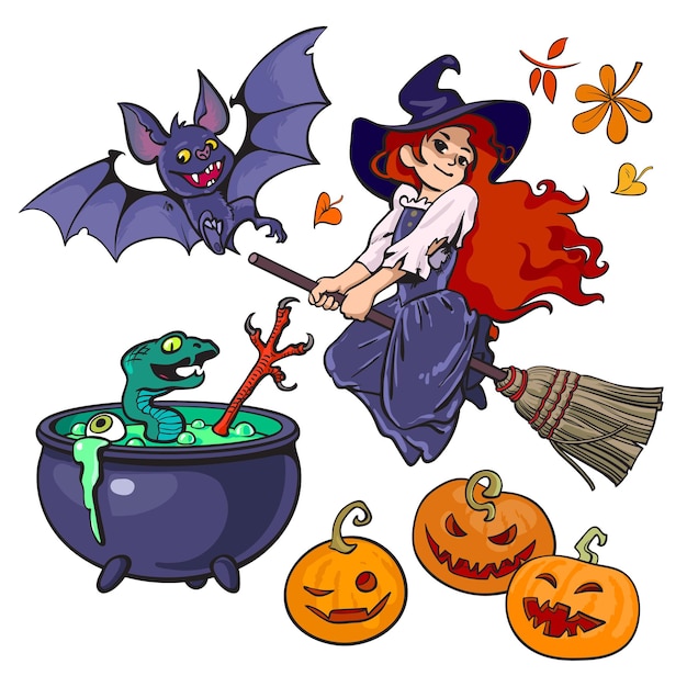 Whimsical Witch's Enchanting Halloween Adventure with Bat and Frog ...