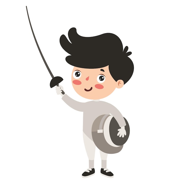 Playful Young Swordsman Holding Crescent Moon Shield | Jiffy Designs