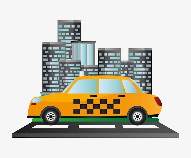 Vibrant Taxi Cab Illustration with City Skyline Background | Jiffy Designs