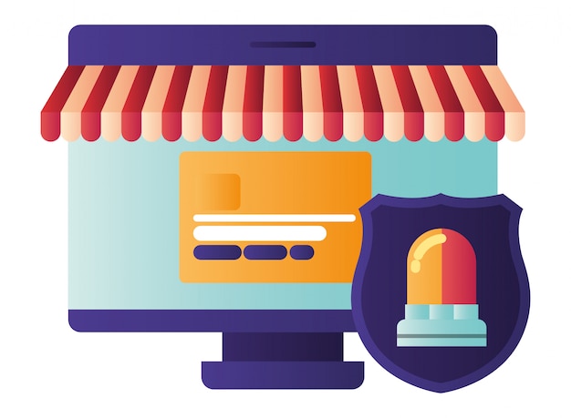 Vibrant Storefront Icon with Striped Awning and Shield Emblem | Jiffy ...