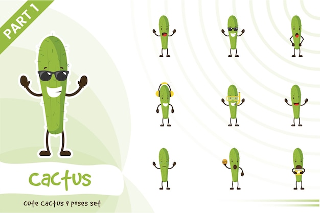 Charming Cactus Characters in Playful Poses | Jiffy Designs