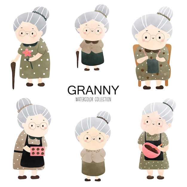 Charming Collection of Illustrated Granny Characters | Jiffy Designs