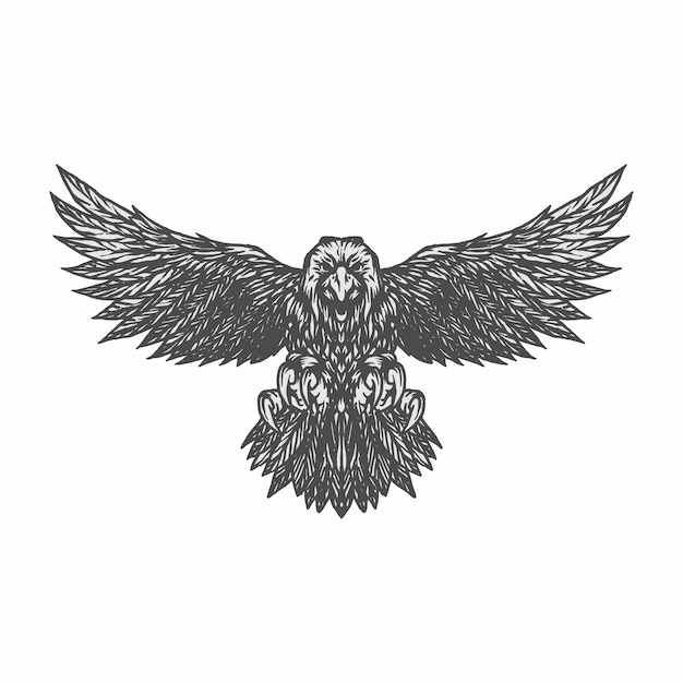 Majestic Winged Raptor in Intricate Monochrome Design | Jiffy Designs