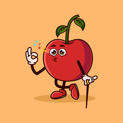 Cute Cherry Fruit Character Okay Gesture And Whistle. Fruit Character ...