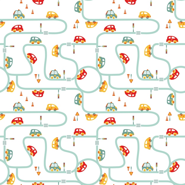 Vibrant Collection of Whimsical Cartoon Cars and Road Patterns | Jiffy ...