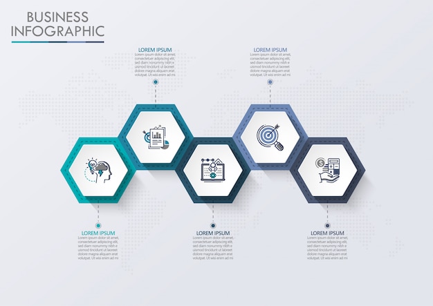 Hexagonal Business Infographic with Icons and Text Placeholders | Jiffy ...