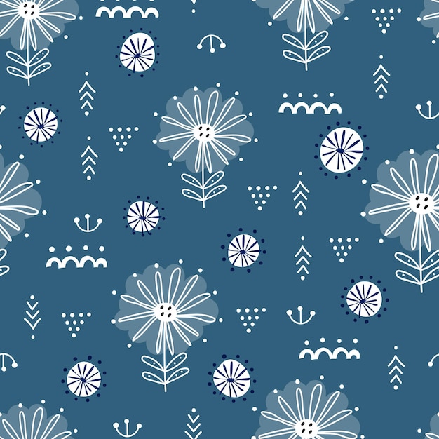 Stylized Floral Pattern on Dark Blue Background | Jiffy Designs