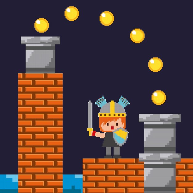 Retro Platformer Adventure: Pixelated Hero Navigates Brick Obstacles ...
